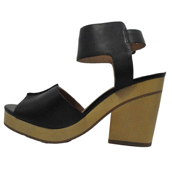 Anthropologie | Shoes | Black Distressed Leather Wooden Peep Toe Clogs ...